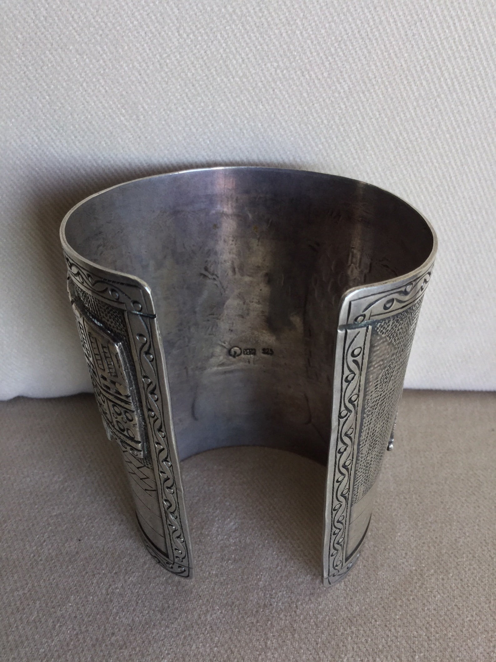 Vintage Peruvian Folkloric Sterling Long Cuff Bracelet - Artistic ...