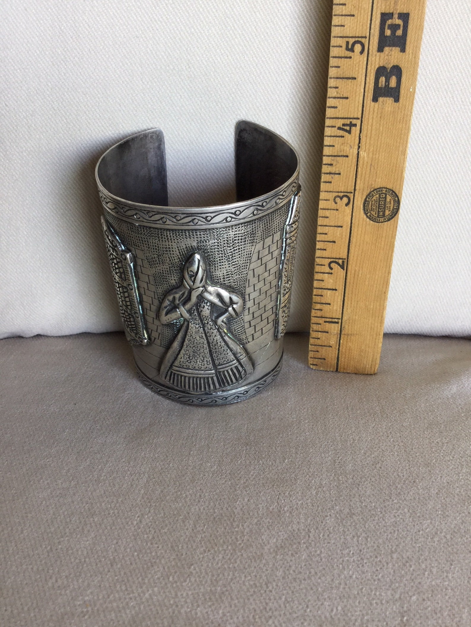 Vintage Peruvian Folkloric Sterling Long Cuff Bracelet - Artistic ...