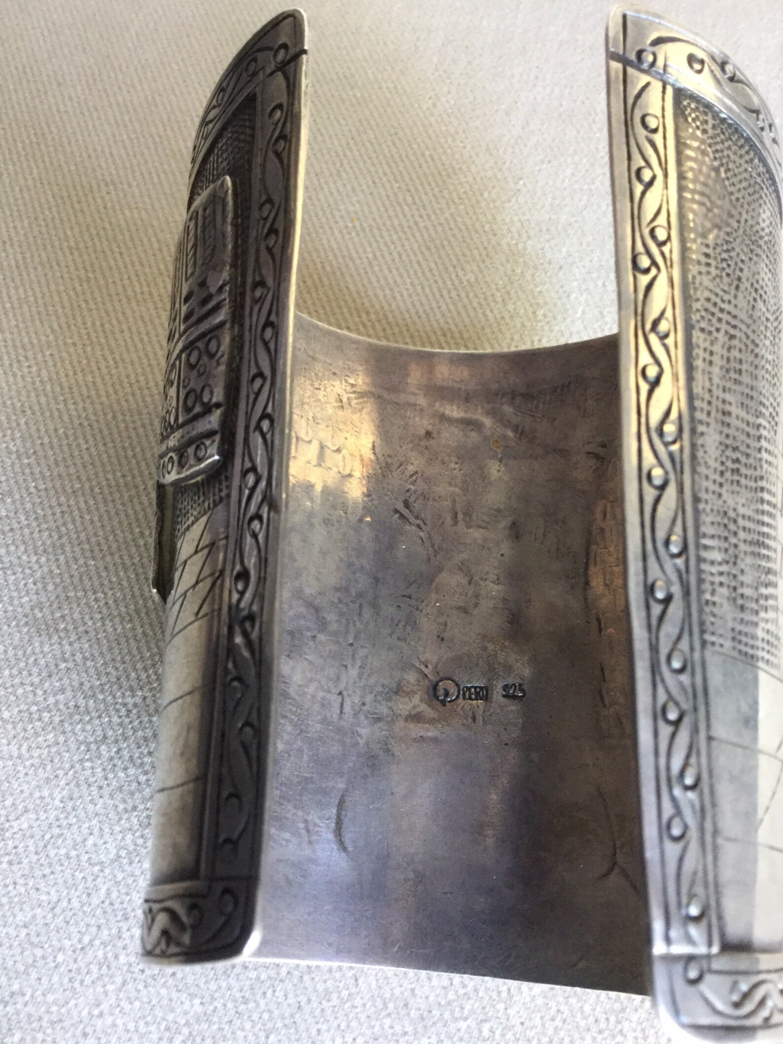 Vintage Peruvian Folkloric Sterling Long Cuff Bracelet - Artistic ...
