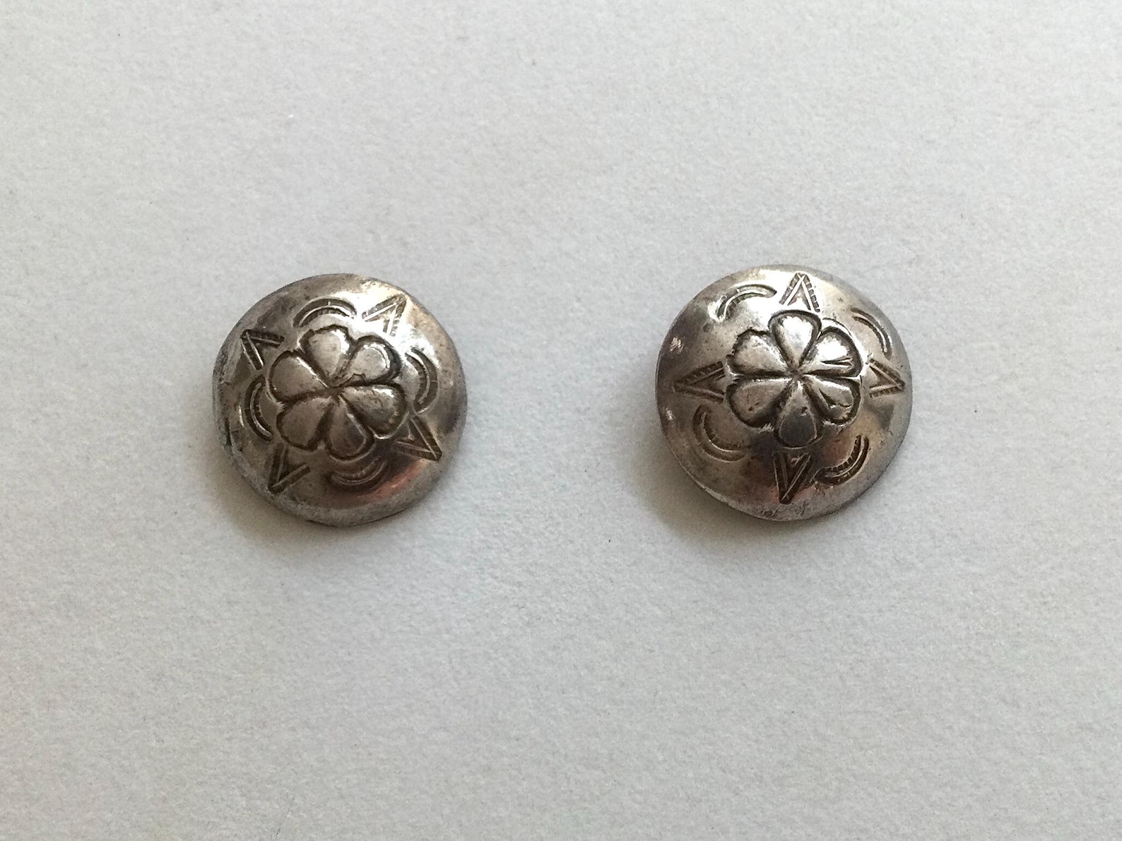 Flower Concho Native American Silver Buttons - Probably Navajo - Set of ...