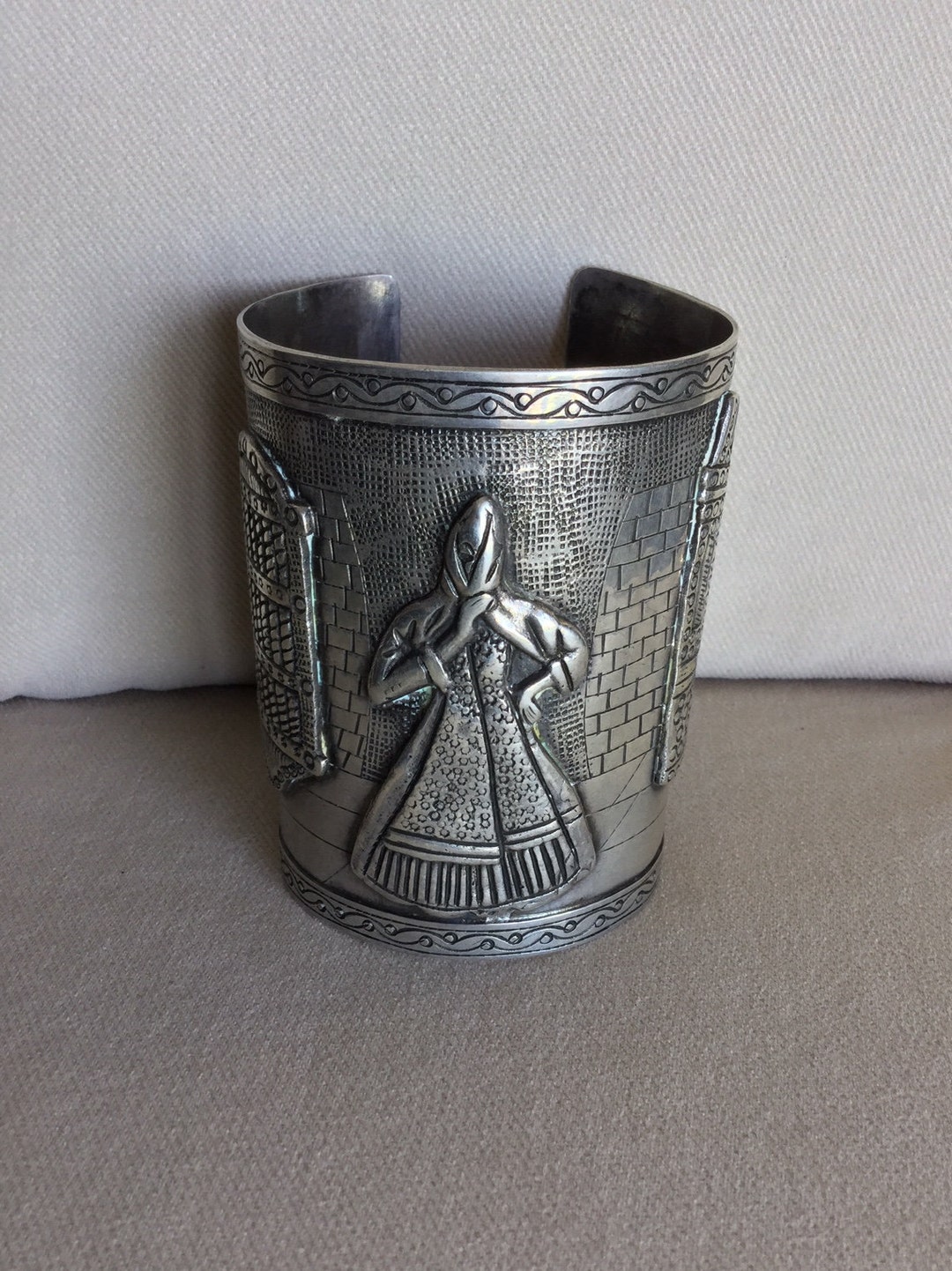 Vintage Peruvian Folkloric Sterling Long Cuff Bracelet - Artistic ...