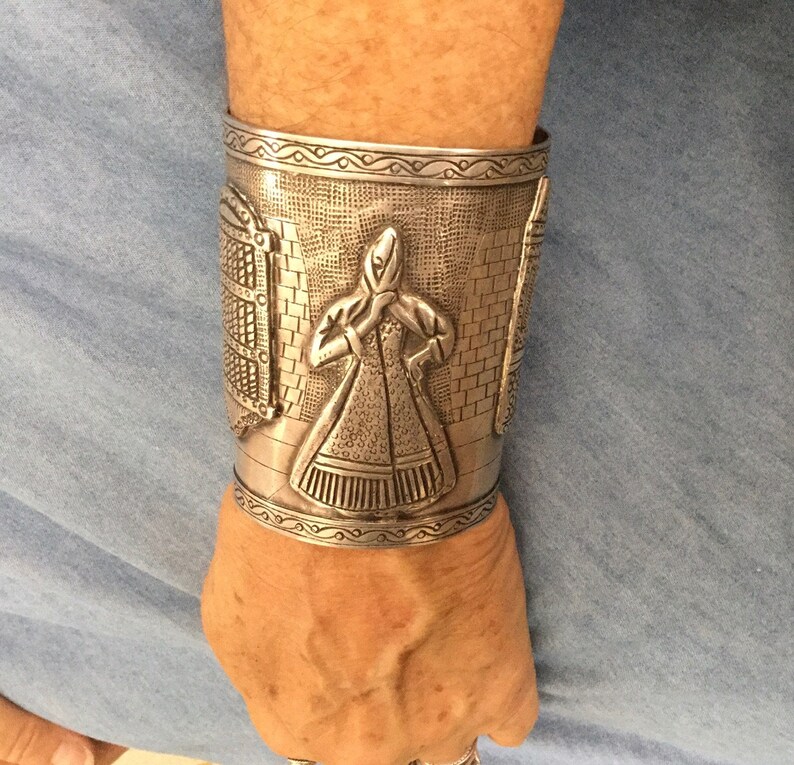 Vintage Peruvian Folkloric Sterling Long Cuff Bracelet - Artistic ...
