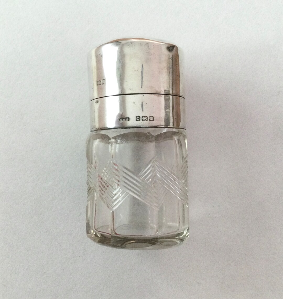 Antique Cut Glass & Sterling Silver Deco Style Scent Bottle by William ...