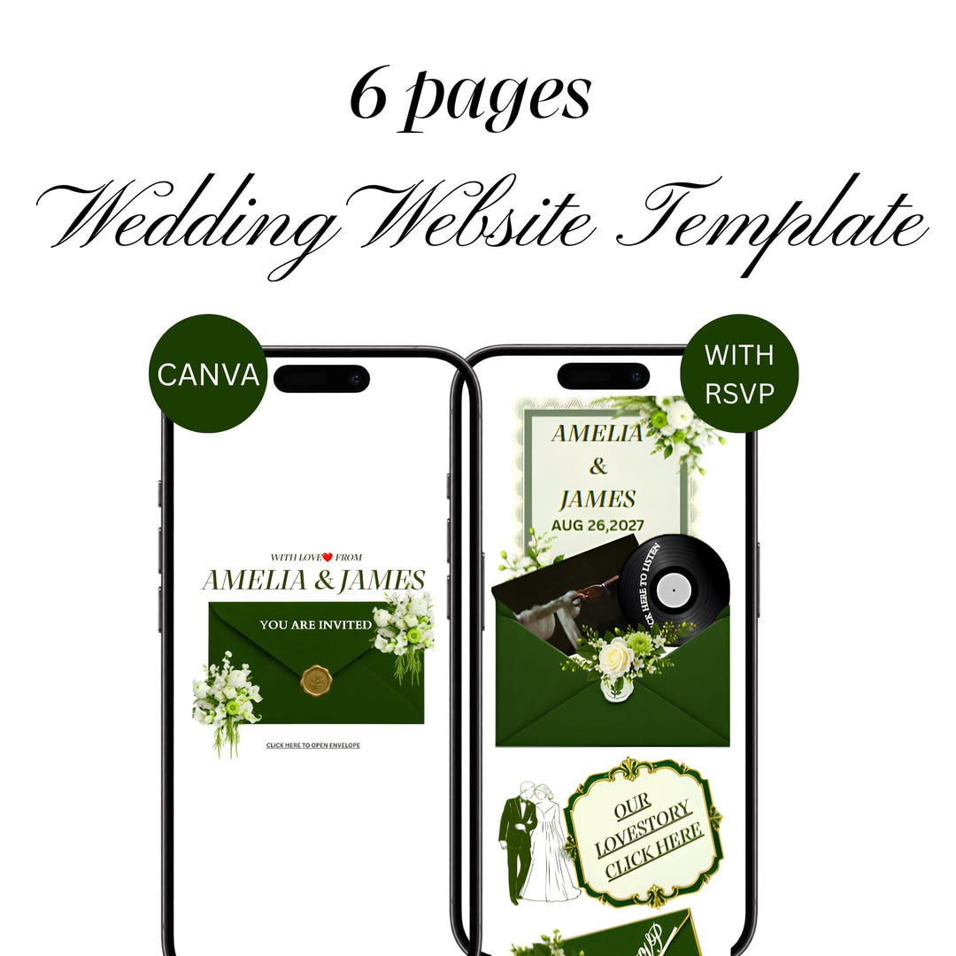Digital Wedding Website Template Canva, 6 Page Electronic Wedding ...