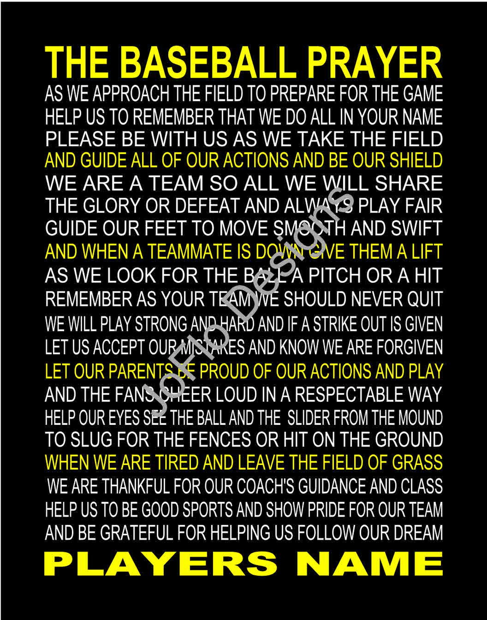 The Baseball Prayer Personalized With Mascot Baseball Prayer - Etsy
