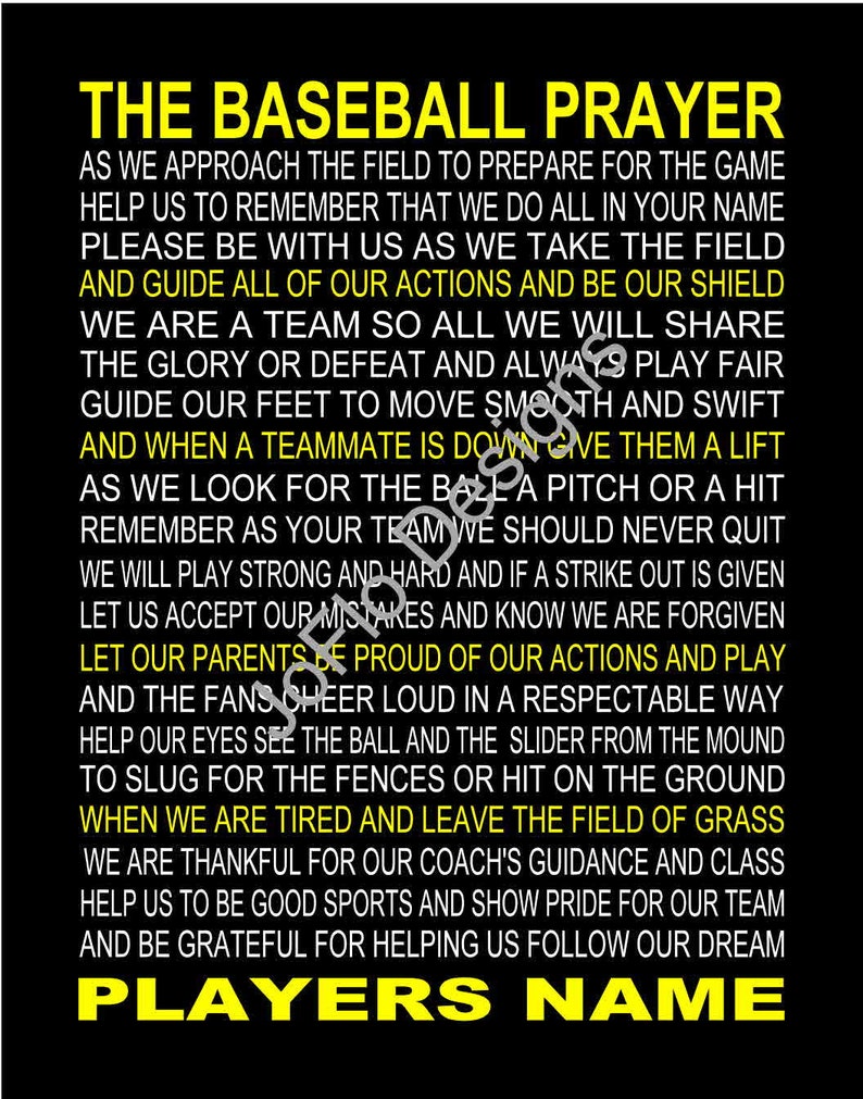 The Baseball Prayer Personalized With Mascot Baseball Prayer - Etsy