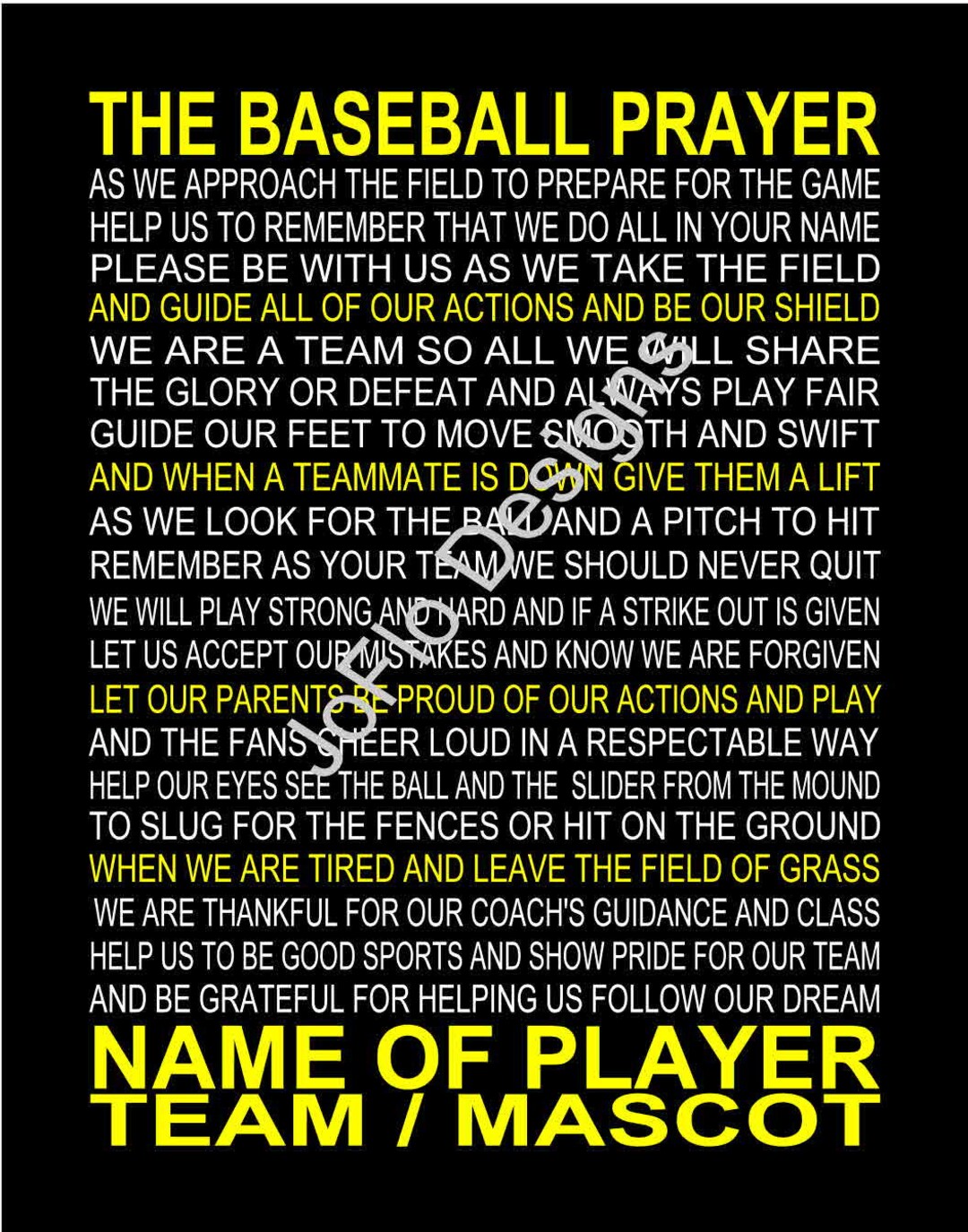 The Baseball Prayer Personalized With Mascot, Baseball Prayer, Baseball ...