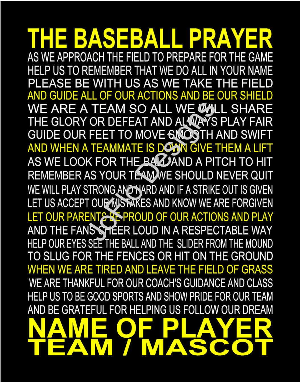 The Baseball Prayer Personalized With Mascot Baseball Prayer - Etsy
