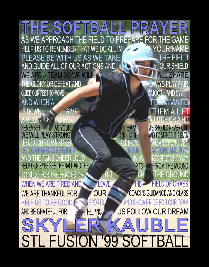 The Softball Prayer personalized with photo Sports Softball | Etsy