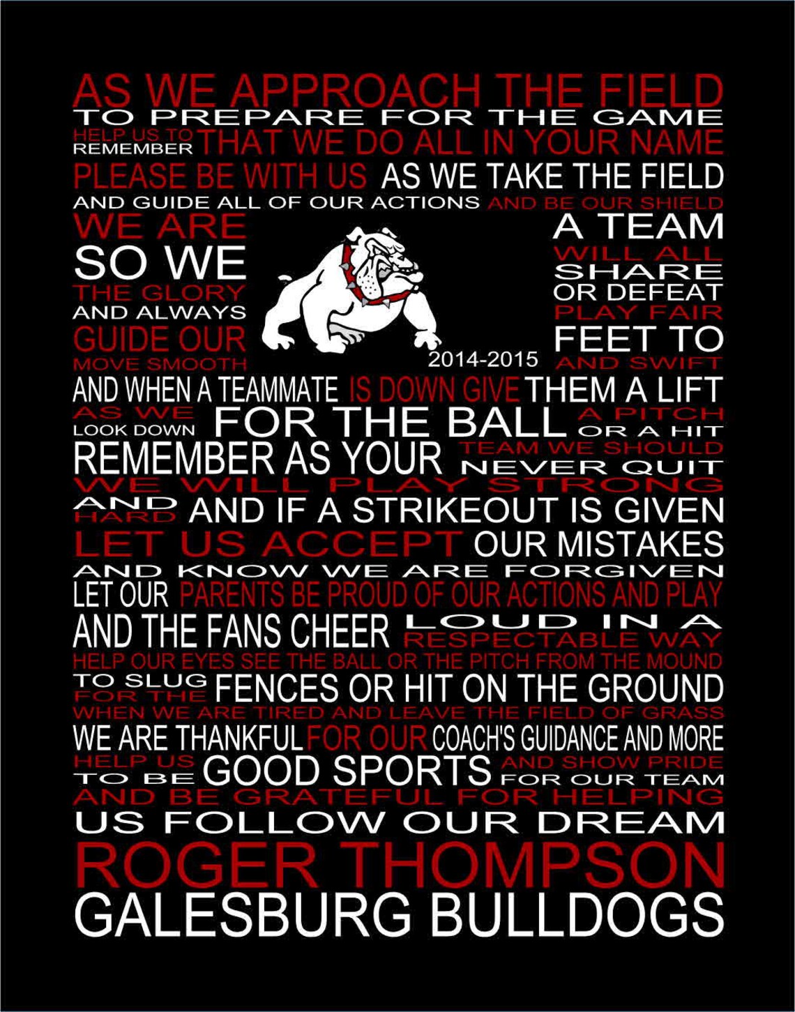 The Baseball Prayer personalized with mascot Baseball Prayer | Etsy