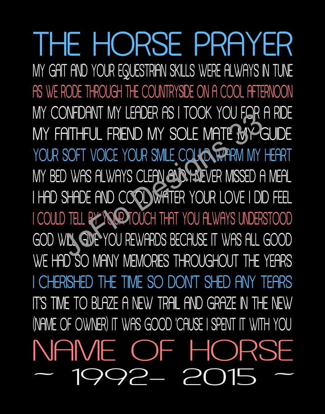 Horse Prayer, Memory of a Horse, A Horse Who Died, Horse, Horse Owner ...