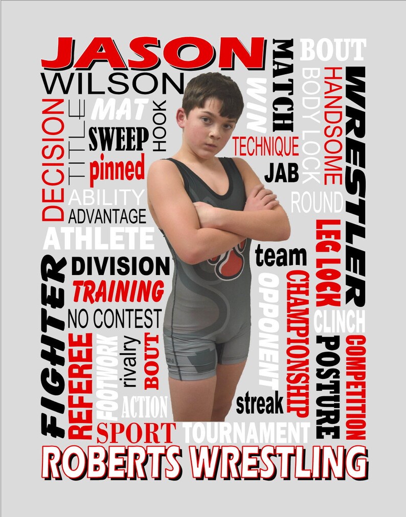 Wrestling Word Collage With Photo Wrestling Collage - Etsy