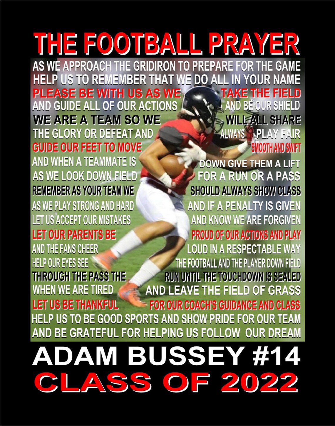 The Football Prayer With Photo Personalized Senior Night | Etsy