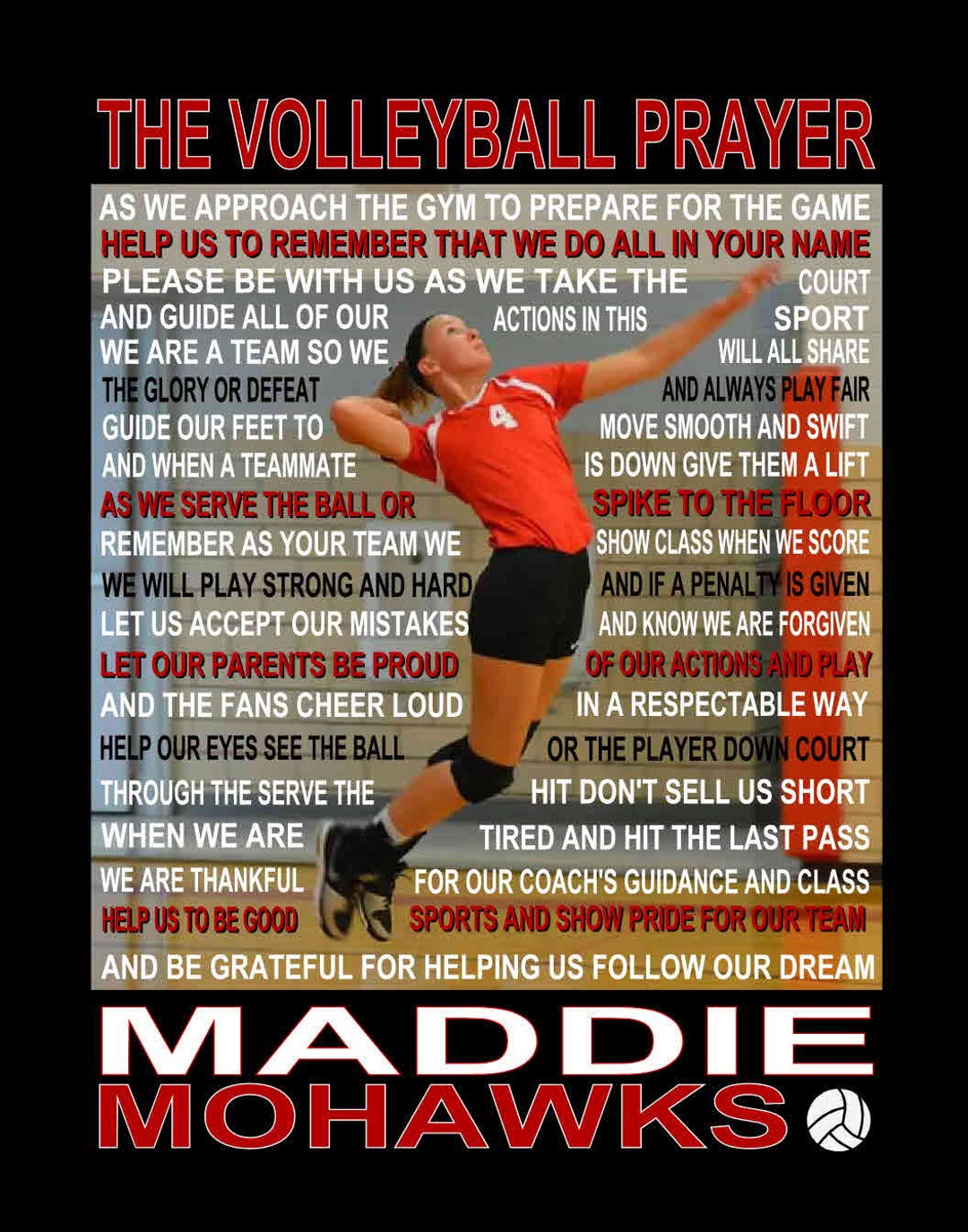 The Volleyball Prayer Personalized With Photo, Senior Night, Sports ...