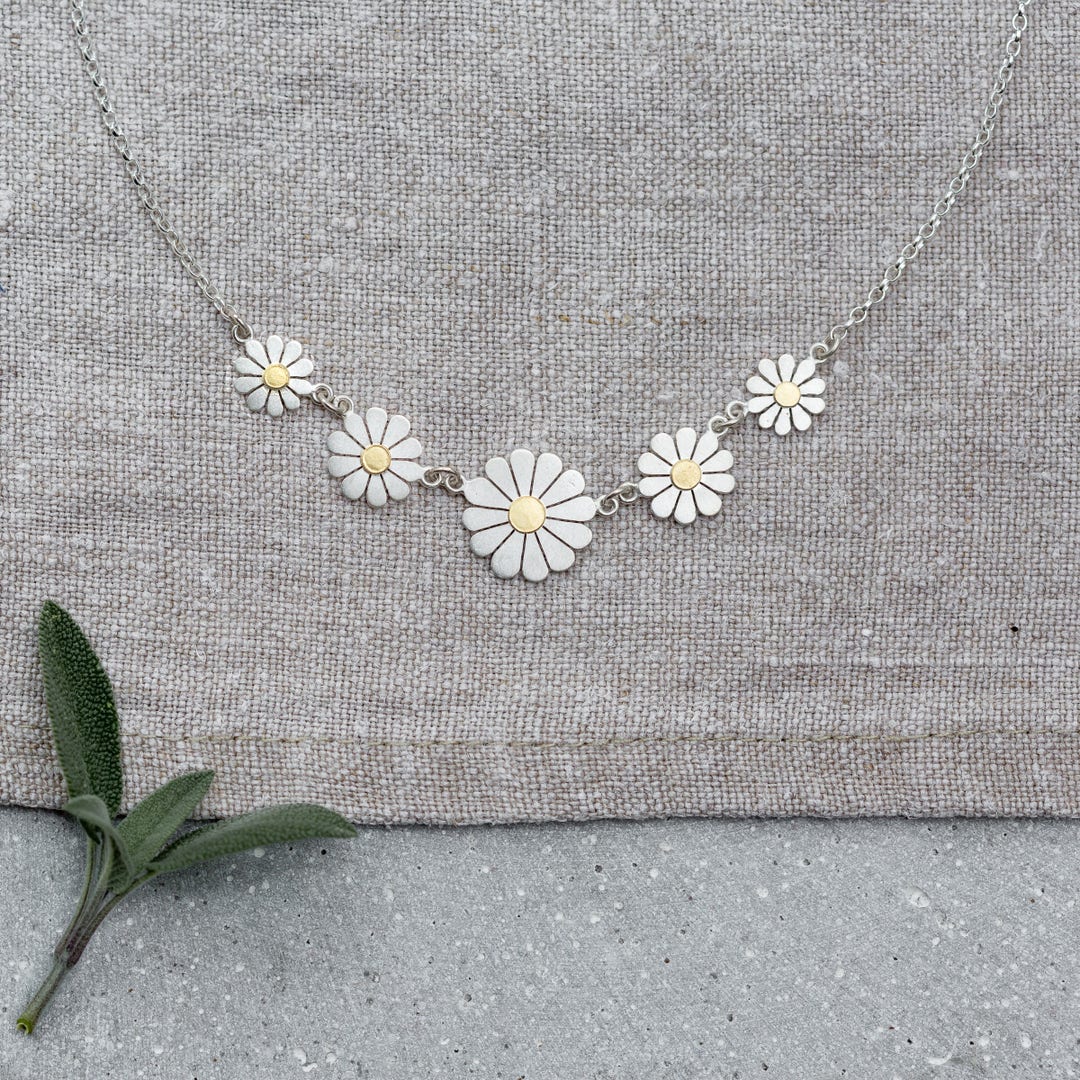Daisy Chain Necklace in Solid Silver and 18ct Gold - Etsy