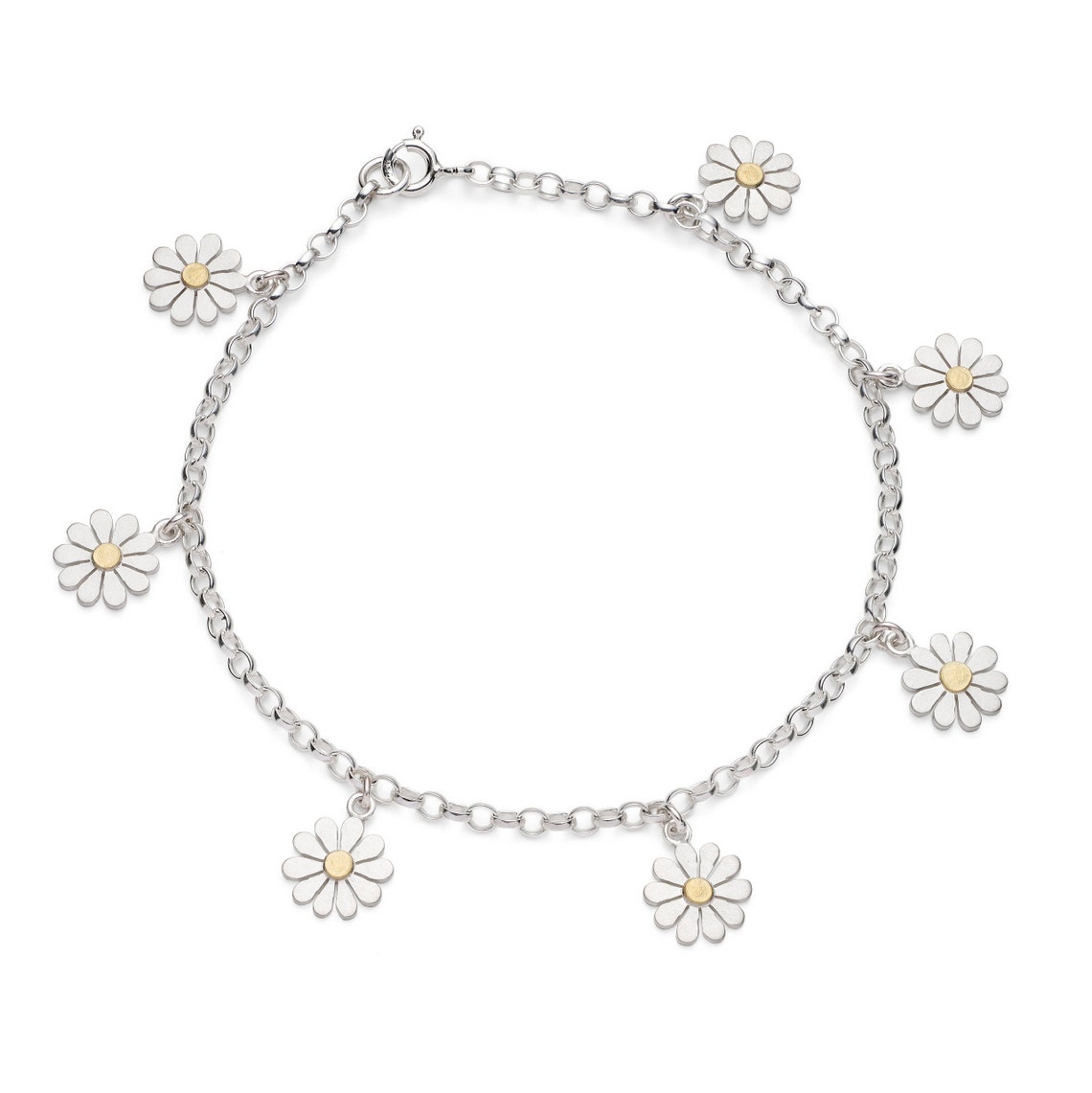 Daisy Charm Bracelet in Silver and 18ct Gold - Etsy