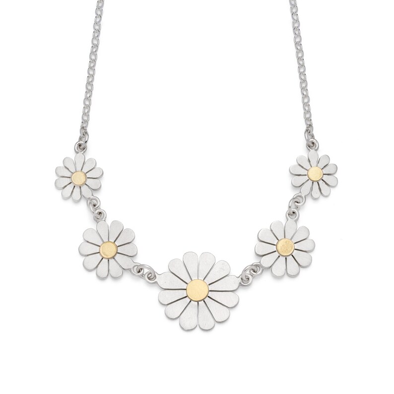Daisy Chain Necklace in Solid Silver and 18ct Gold - Etsy