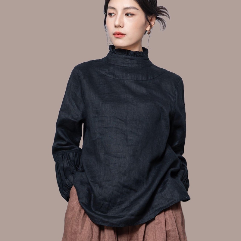 Black Linen Tops Women - Etsy
