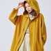 Mustard Yellow Cape Coat, Hooded Coat, Wool Coat, Wool Cape Coat, Plus ...