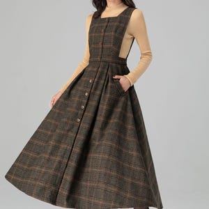 Plaid Wool Pinafore Dress: Vintage Inspired A-line Midi With Pockets ...