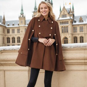Wool Coat, Womens Cape Coat, Cape Coat, Brown Wool Coat, Wool Cape Coat ...
