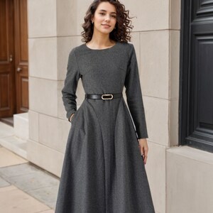 Winter Wool Dress, Gray Dress, Swing Dress, Dress With Pockets, Wool ...