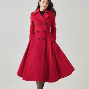 Red Wool Coat, Wool Princess Coat, Double Breasted Wool Coat, Swing ...