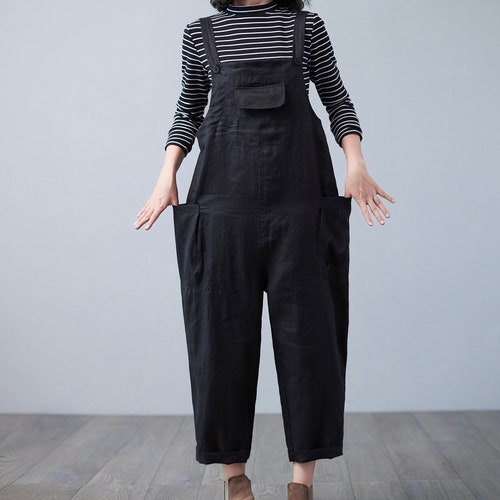 Black Linen Overalls Women Plus Size Overalls Linen | Etsy