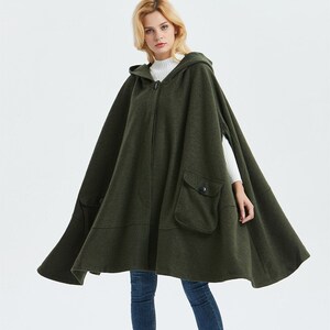 Green Winter Wool Cloak With Hood Women, Long Hooded Wool Cape Coat ...