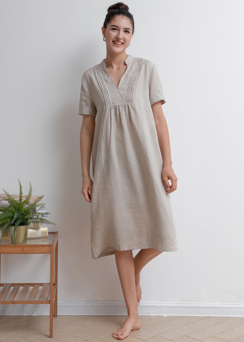 Linen Tunic Dress, Linen Shift Midi Dress, Womens Modest Dress, Simple ...