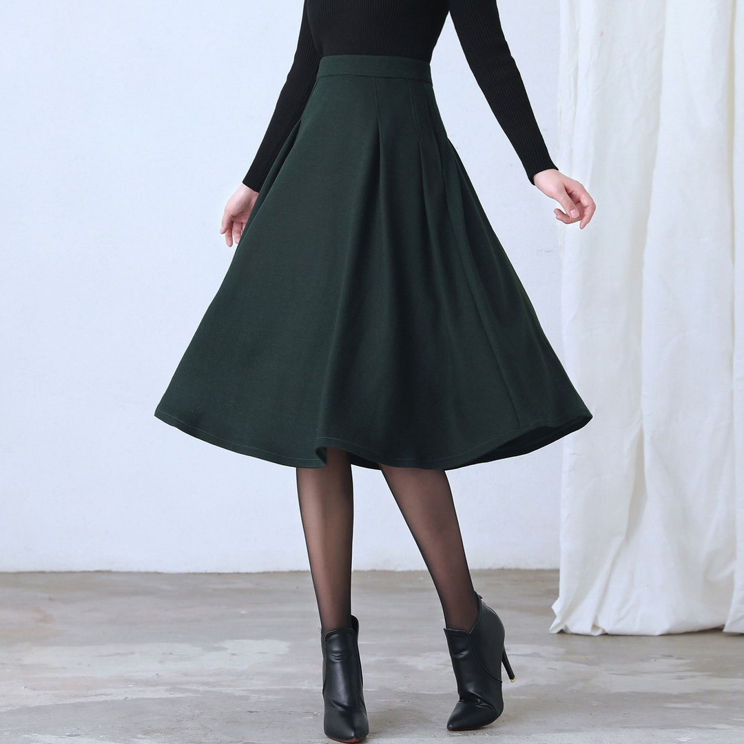 A Line Wool Skirt Women, Pleated Midi Wool Skirt, High Waist Wool Skirt ...
