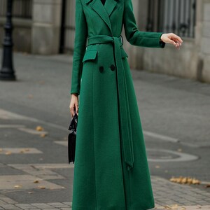 Emerald Green Wool Coat, Long Wool Coat, Double-breasted Wool Coat ...