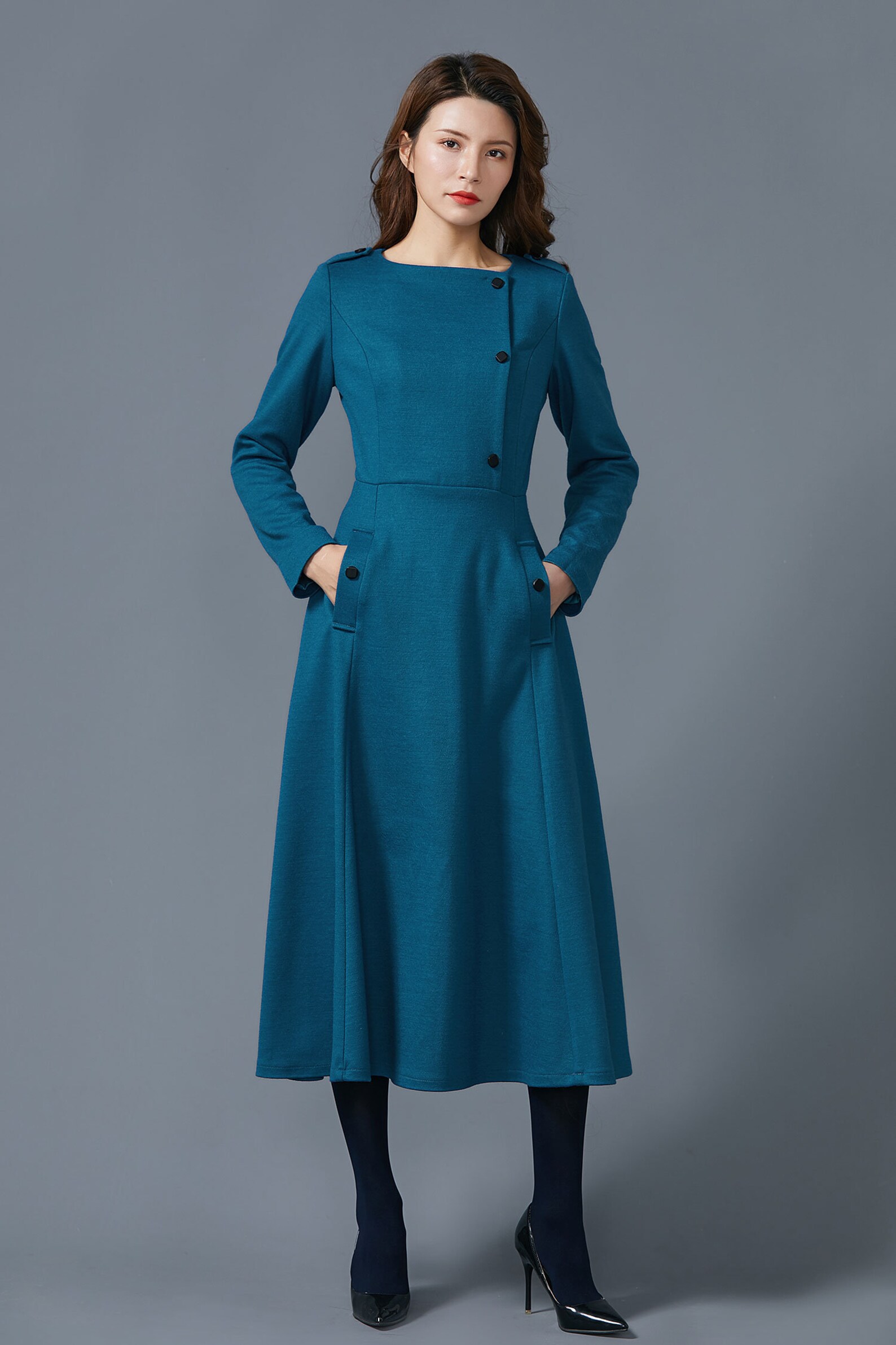 Blue Wool Dress Womens Winter Dress Womens Dress Long Wool | Etsy