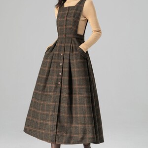 Plaid Wool Pinafore Dress: Vintage Inspired A-line Midi With Pockets ...
