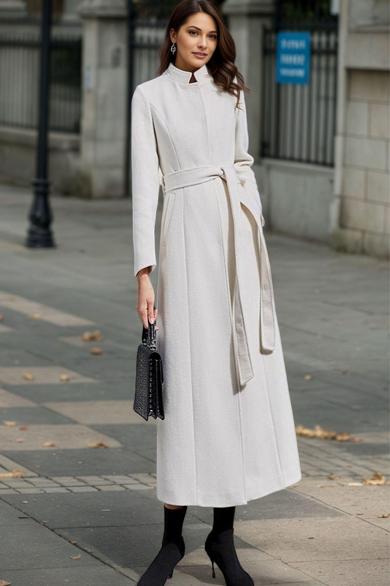 Long Wool Coat, White Wool Coat, Womens Wool Coat, Warm Winter Coat ...