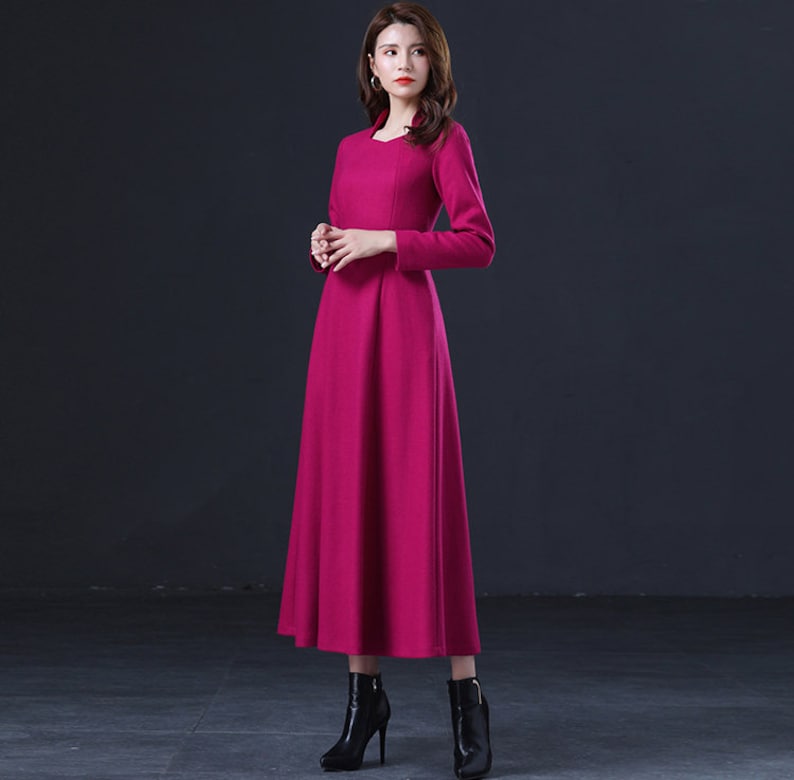 Rose Red Wool Dress Women Dress Maxi Dress Elegant Dress | Etsy