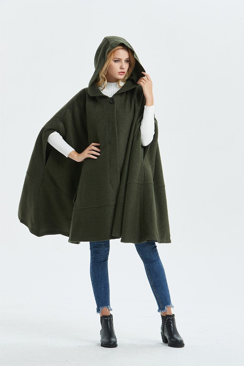 Green Winter Wool Cloak With Hood Women Long Hooded Wool Cape - Etsy