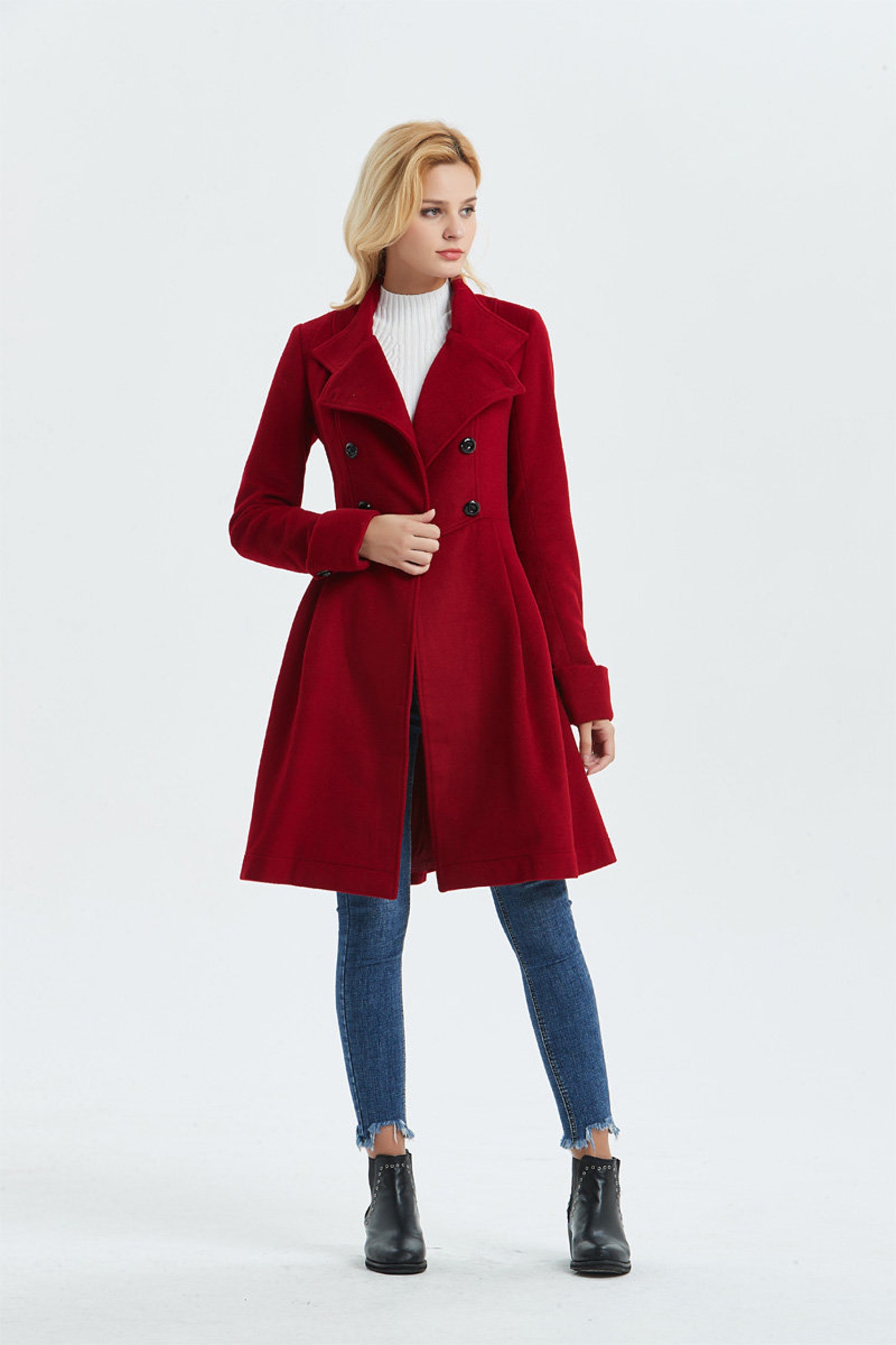 Red Wool Coat, Wool Coat Women, Military Coat, Winter Coat Women, Women ...