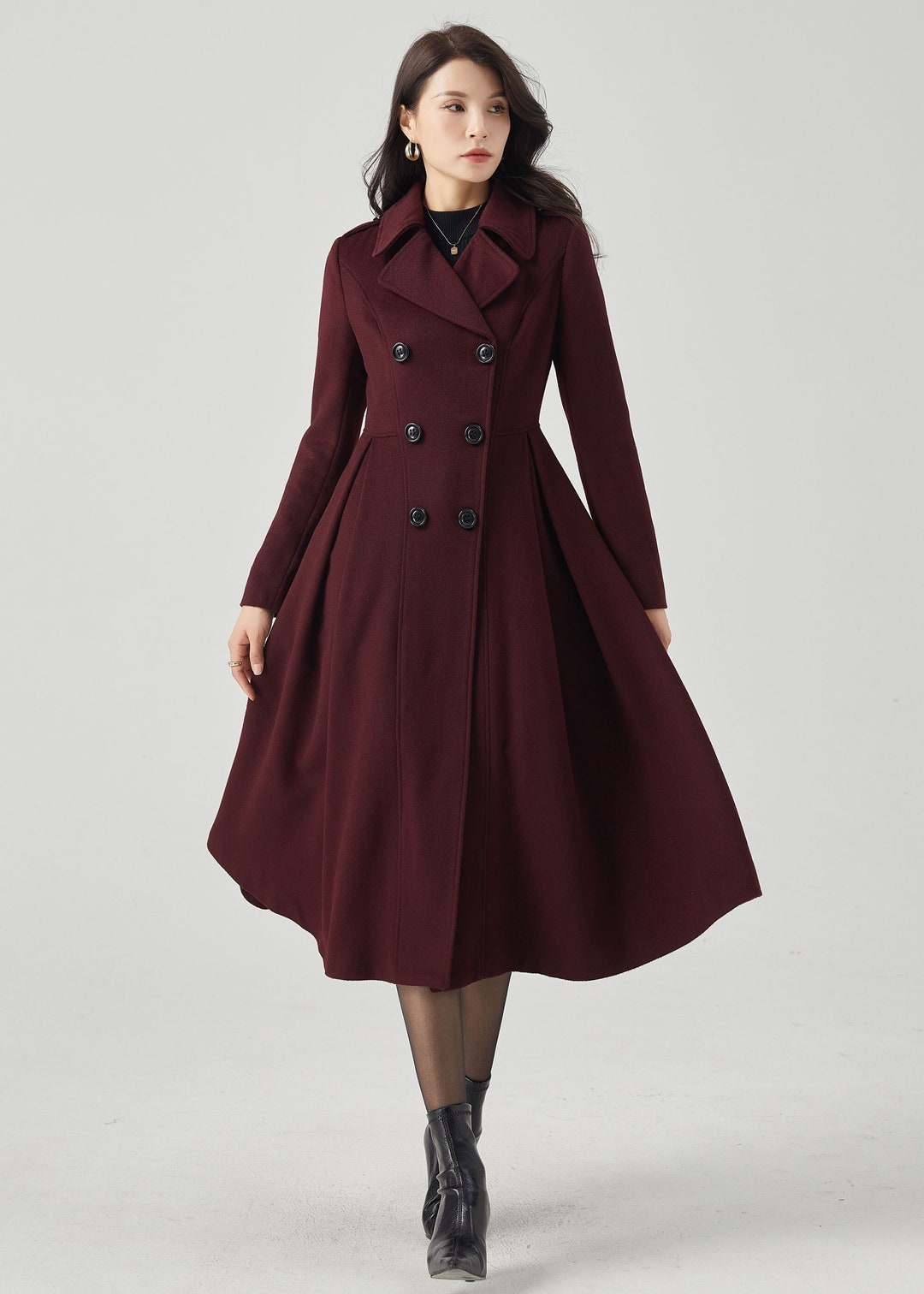 Wool Coat, Wool Princess Coat, Swing Coat, Fit and Flare Coat, Long ...