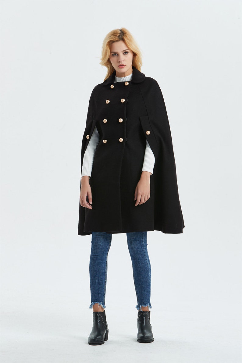 Black Wool Cape Coat Women Military Wool Cape Winter Wool - Etsy