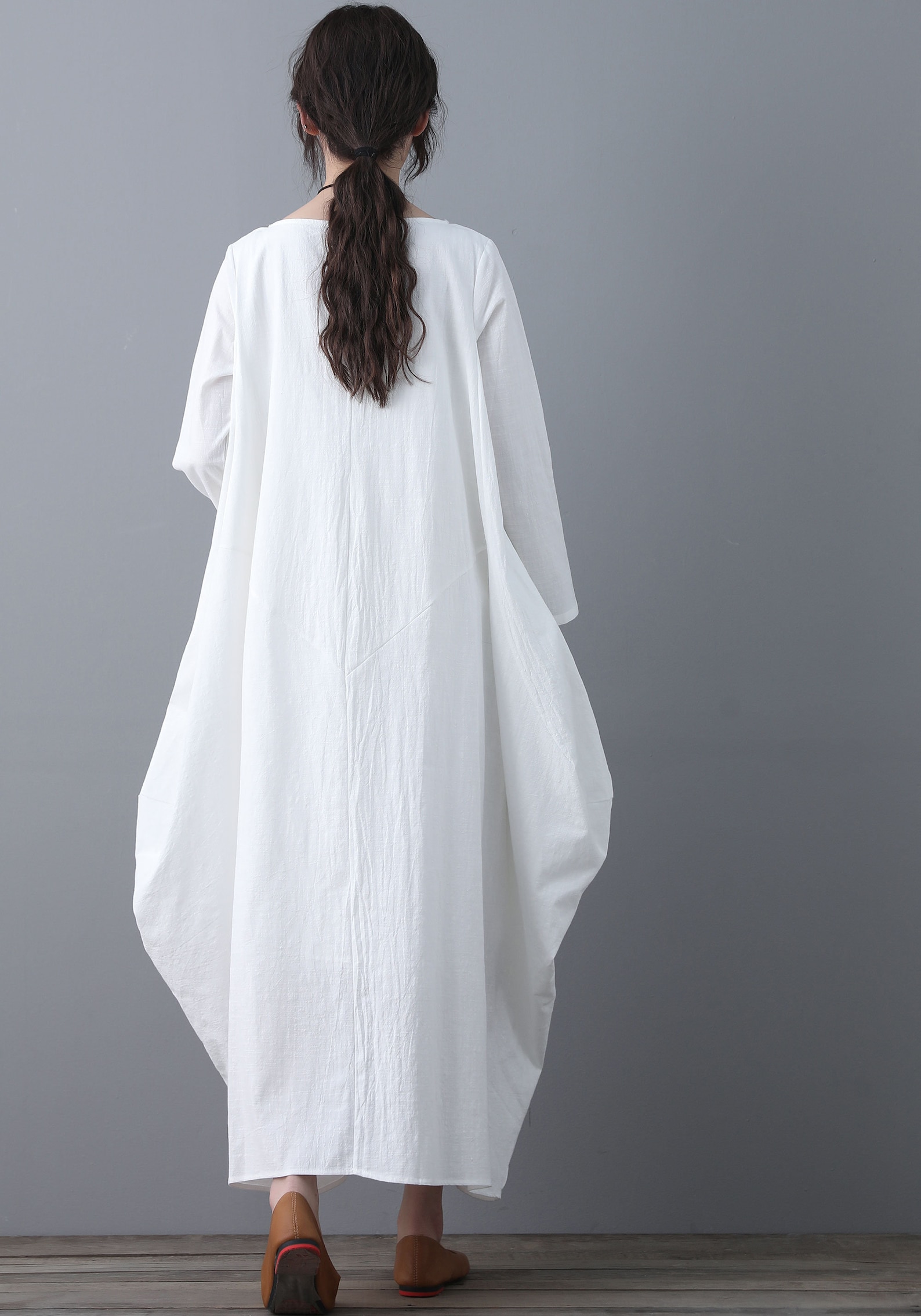 Long Linen Maxi Dress, Long Sleeve Linen Dress, White Dress Women ...