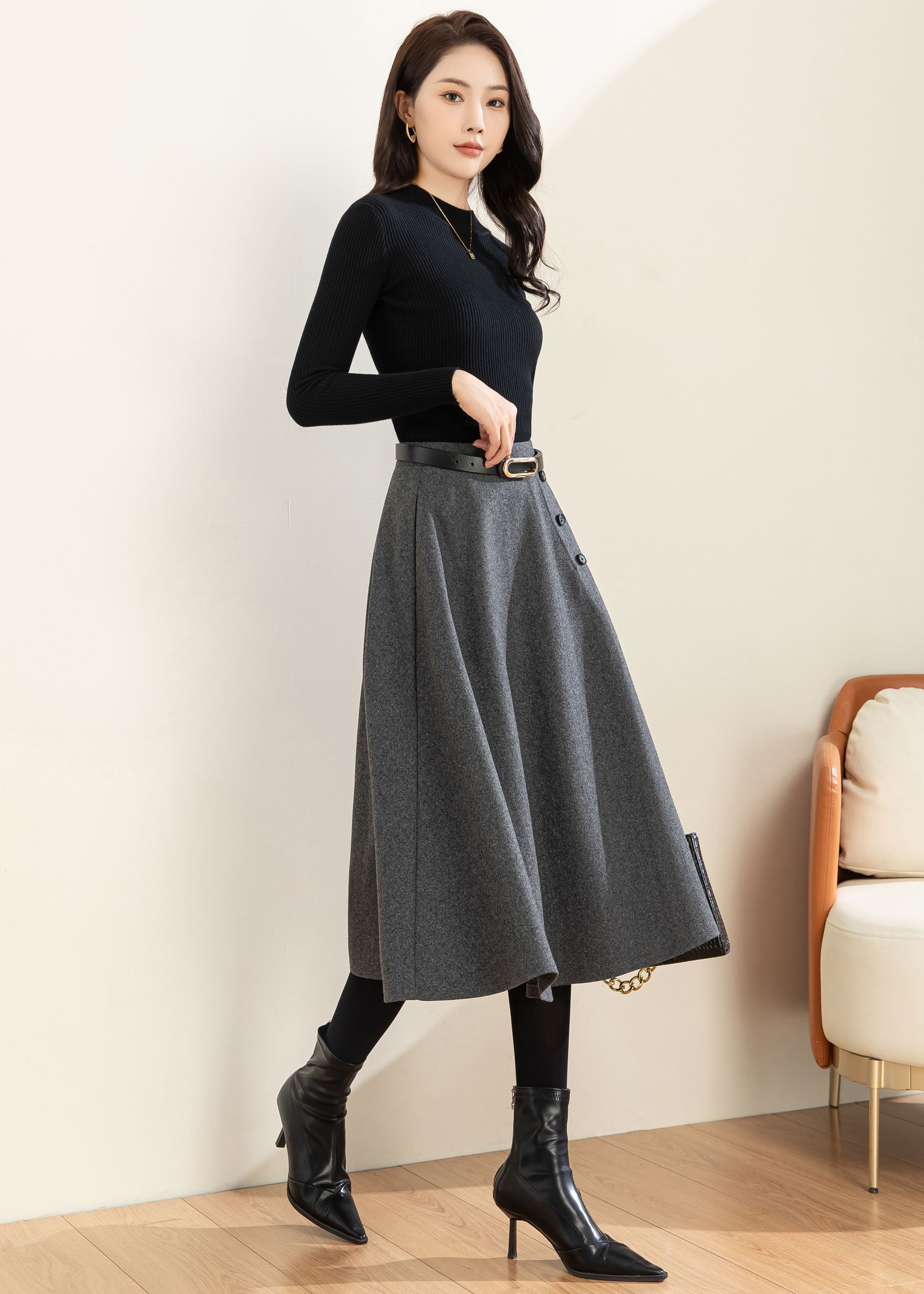 A Line Wool Skirt, Midi Skirt, Wool Skirt Women, Autumn Winter Wool ...