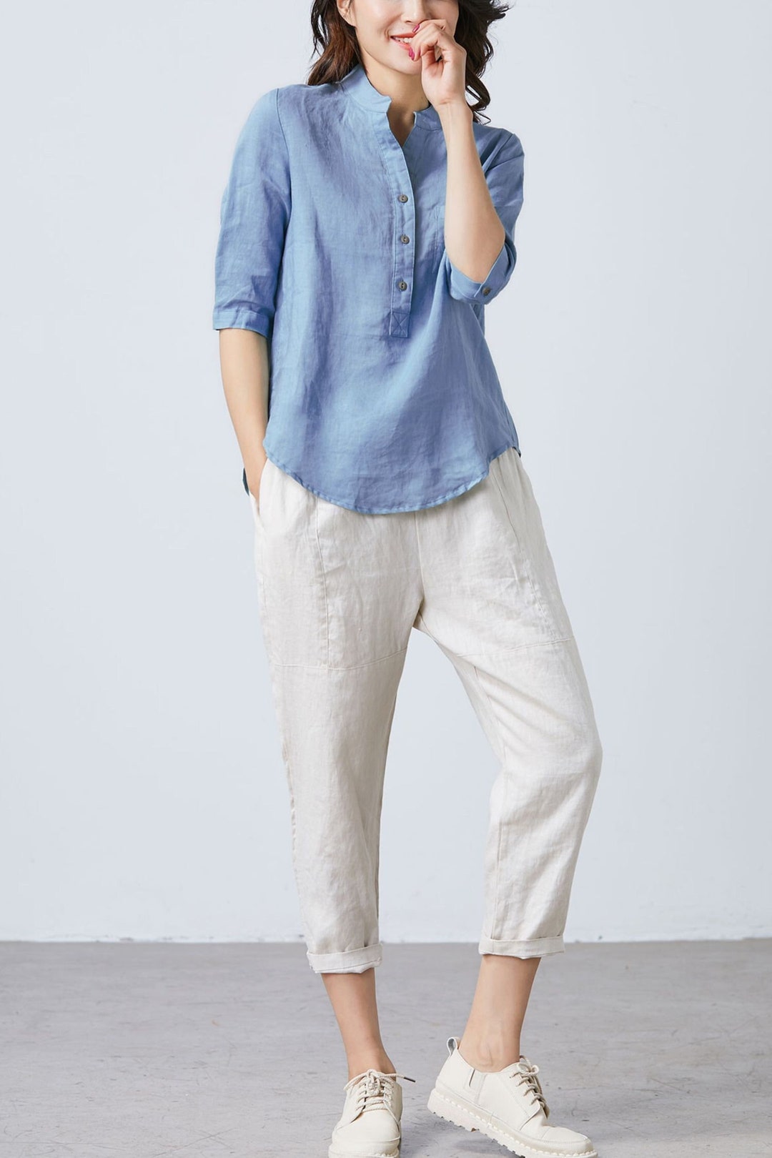 Loose Linen Top, Blue Linen Top for Women, Summer Linen Top, Casual ...