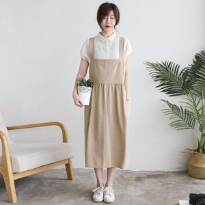 Linen Apron, Cream Linen Pinafore Apron, Natural Linen Midi Apron With ...