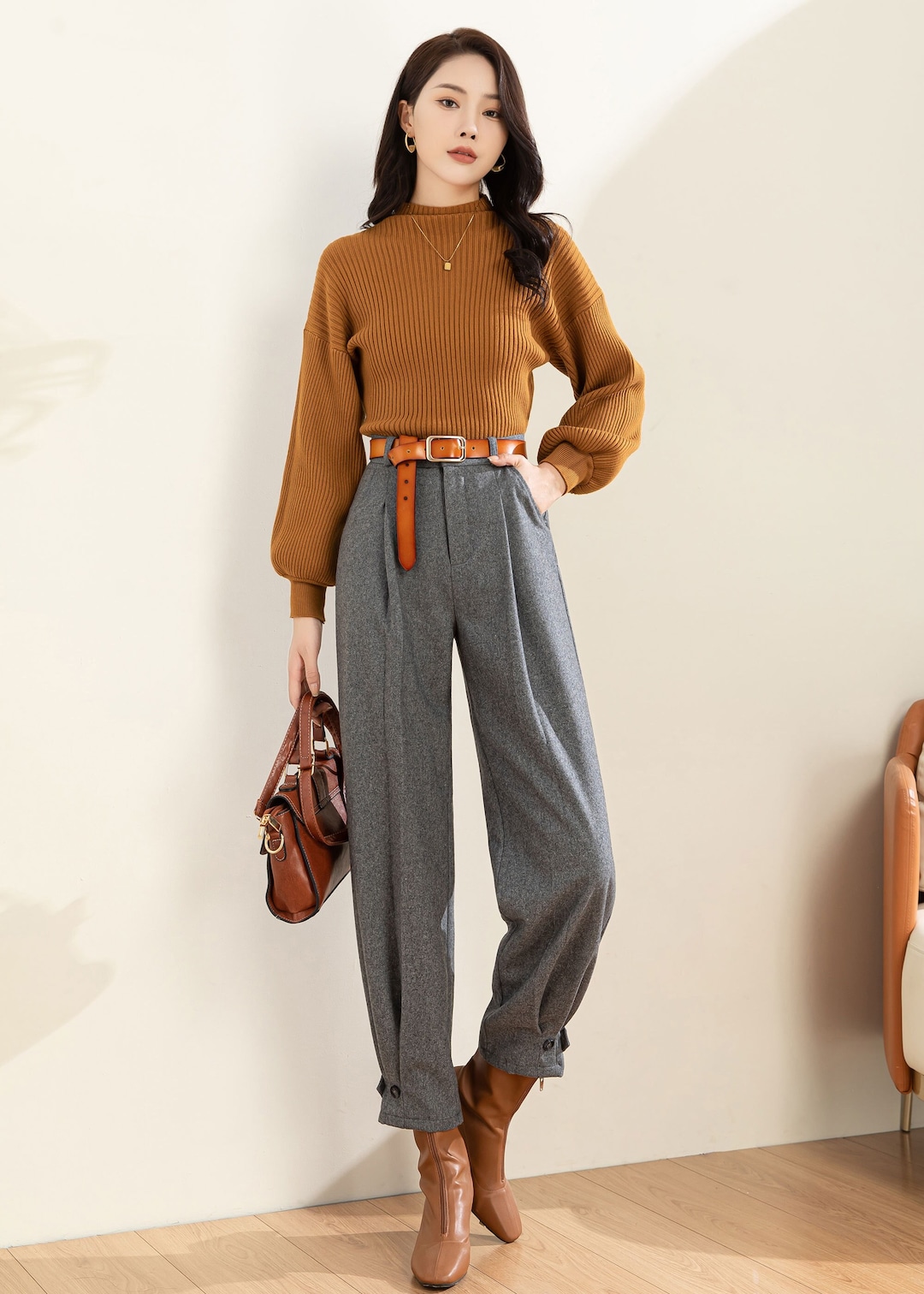 Gray Wool Pants Women, Wool Tapered Pants, Loose Pants, Pant With ...