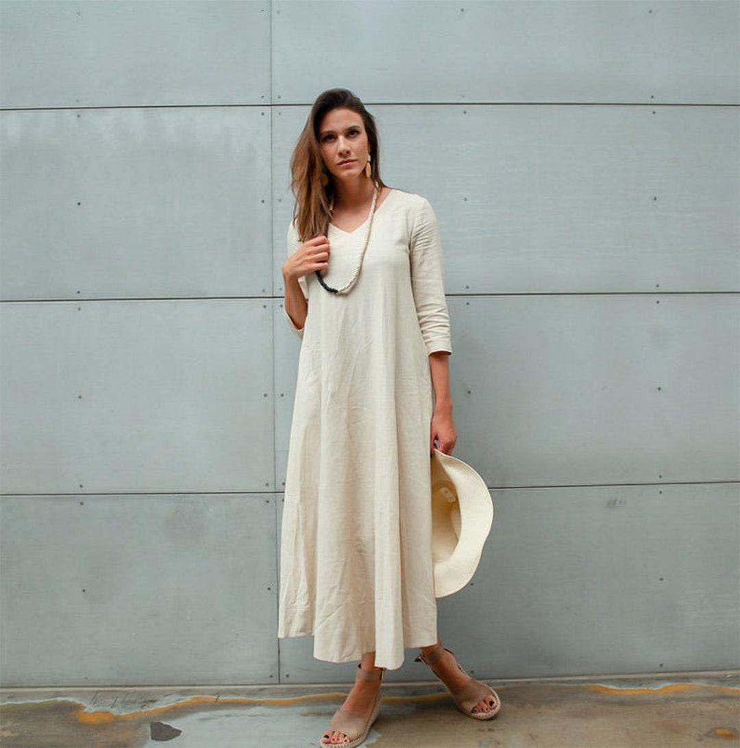 Linen Dress, A Line Linen Maxi Dress, Simple Casual Comfortable Grey ...
