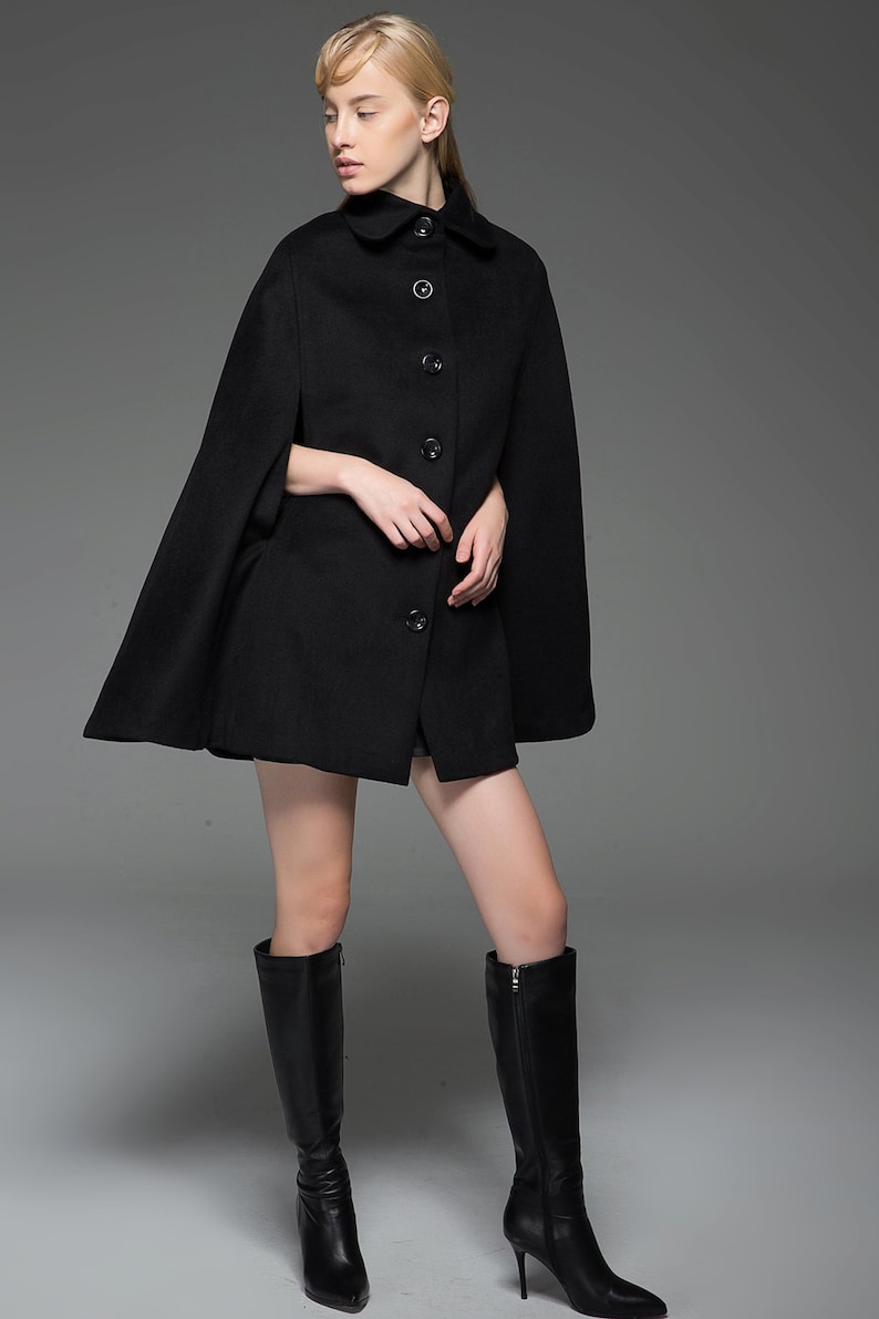 Wool Cape Coat Black Wool Cape Winter Cape Coat Black Wool - Etsy