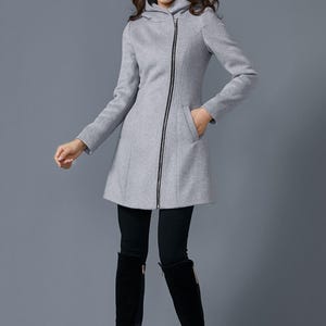 Hooded Wool Coat, Gray Short Coat, Wool Coat, Winter Coat, Simple Wool ...