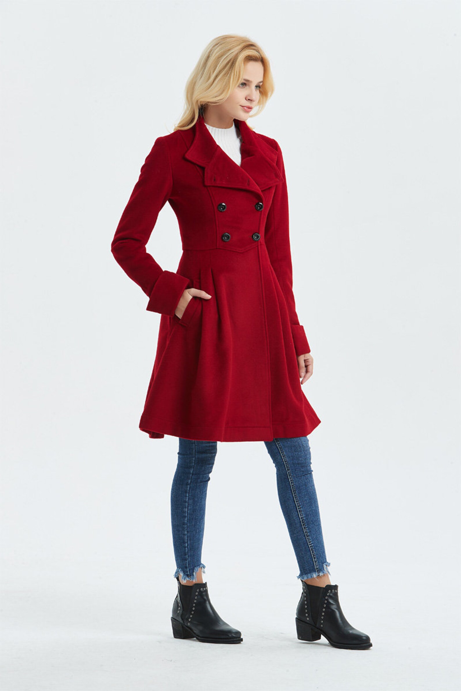 Red wool coat wool coat women military coat winter coat | Etsy