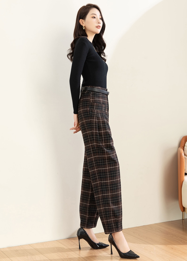 Harem Wool Pants, Wool Tapered Pants, Plaid Pants, Casual Wool Pants ...